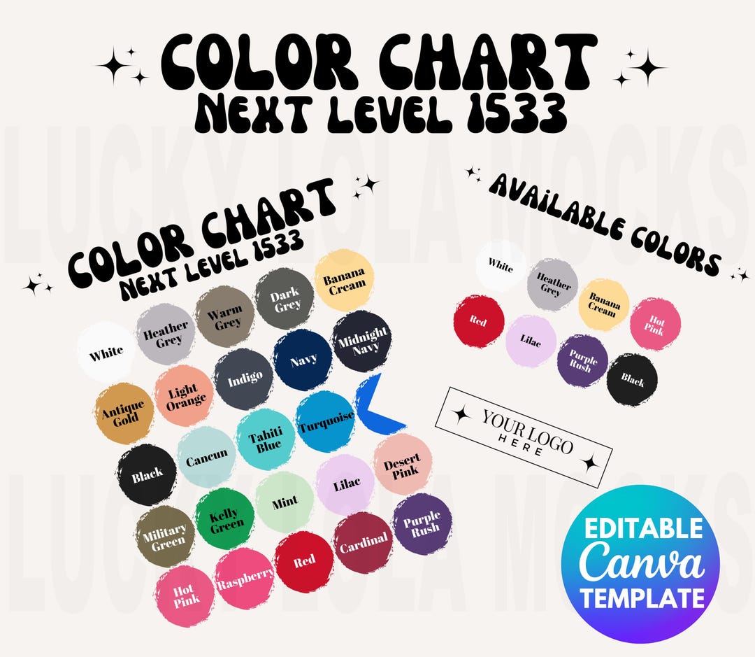 Editable Next Level 1533 Color Chart, Next Level 1533 Mockup, Tank ...