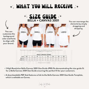 Editable Bella Canvas 3001 Size Chart, Oversized Size Chart, Size Guide ...