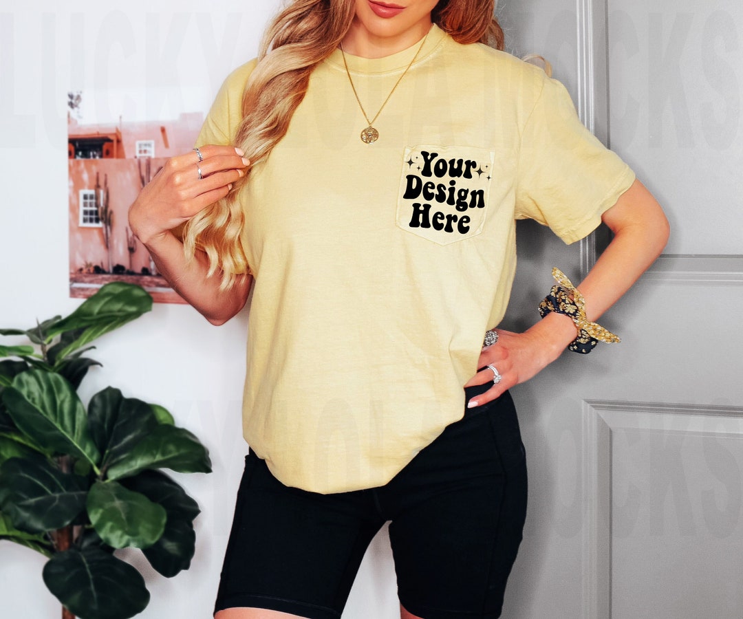 Comfort Colors 6030 Butter Pocket Mockup, Comfort Colors Pocket Mockup ...