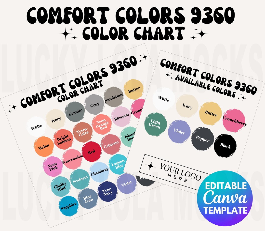 Editable Comfort Colors 9360 Color Chart, Comfort Colors Color Chart ...