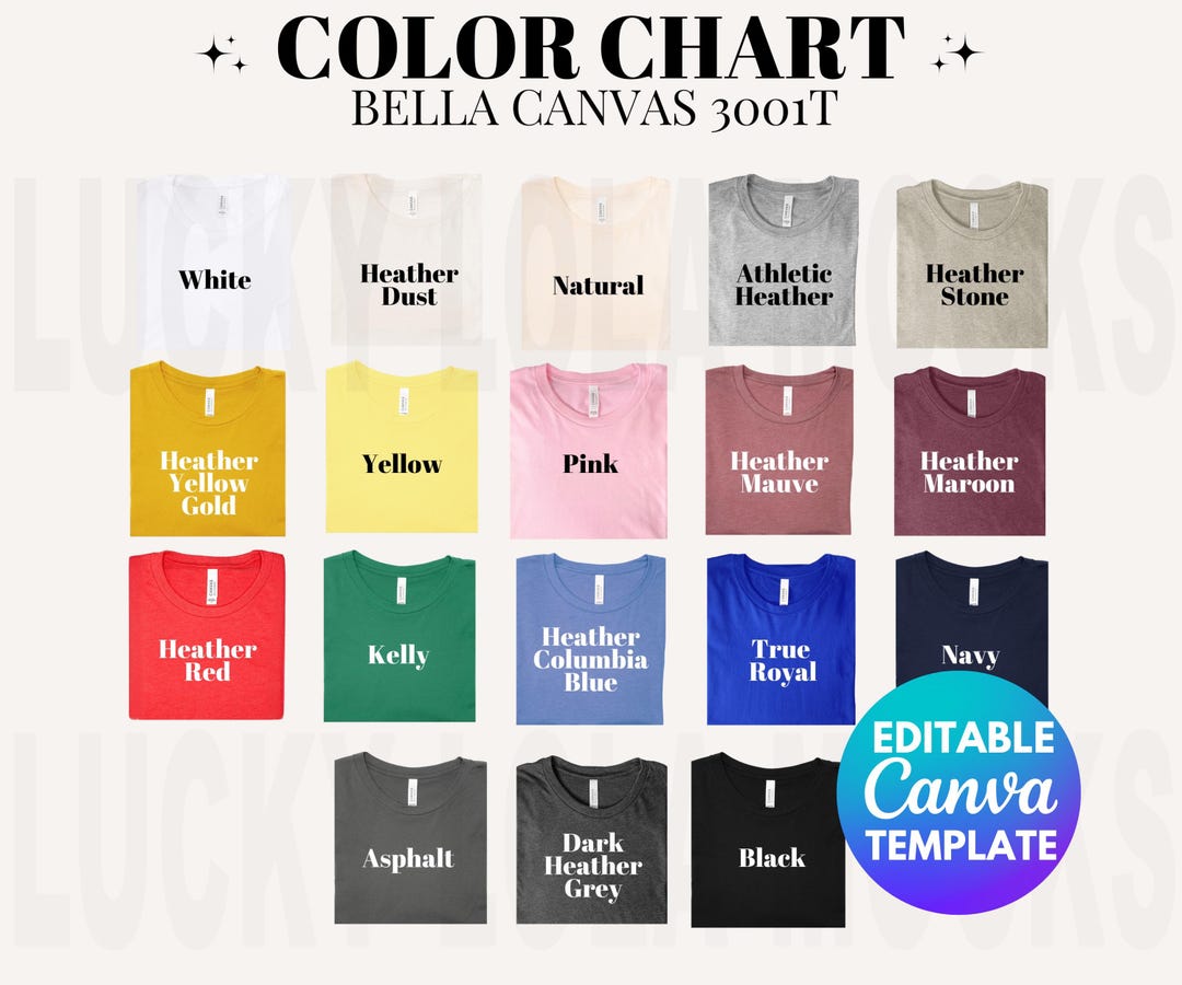 EDITABLE Bella Canvas Toddler Color Chart, Bella Canvas 3001t Color ...