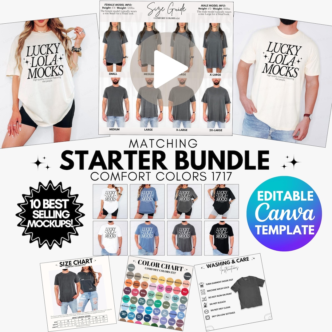 Men and Women Comfort Colors 1717 Video Starter Bundle, Comfort Colors ...