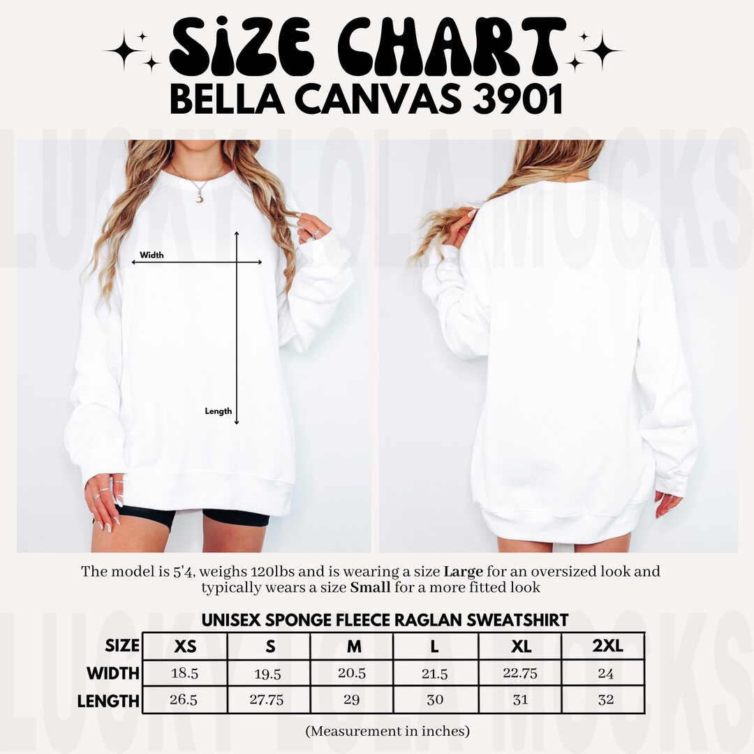 Bella Canvas 3901 Size Chart, Oversized Size Chart, 3901 Mockup, Size ...