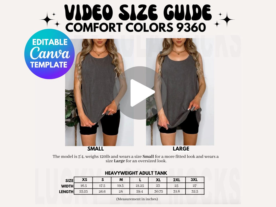 Editable Comfort Colors 9360 Video Size Chart, 9360 Size Chart, 9360 ...