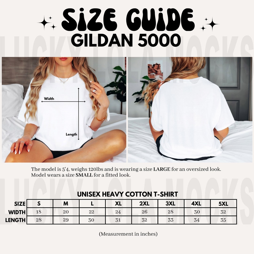 Gildan 5000 Size Chart, Oversized Size Chart, Size Guide Mockup, Gildan ...