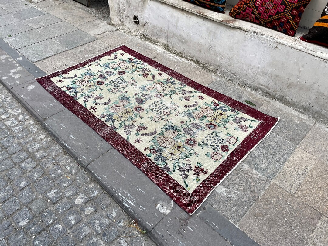 3x6 Rug, Home Decor Rug, Oushak Floral Rug, Vintage Rug 3x6, Turkish ...