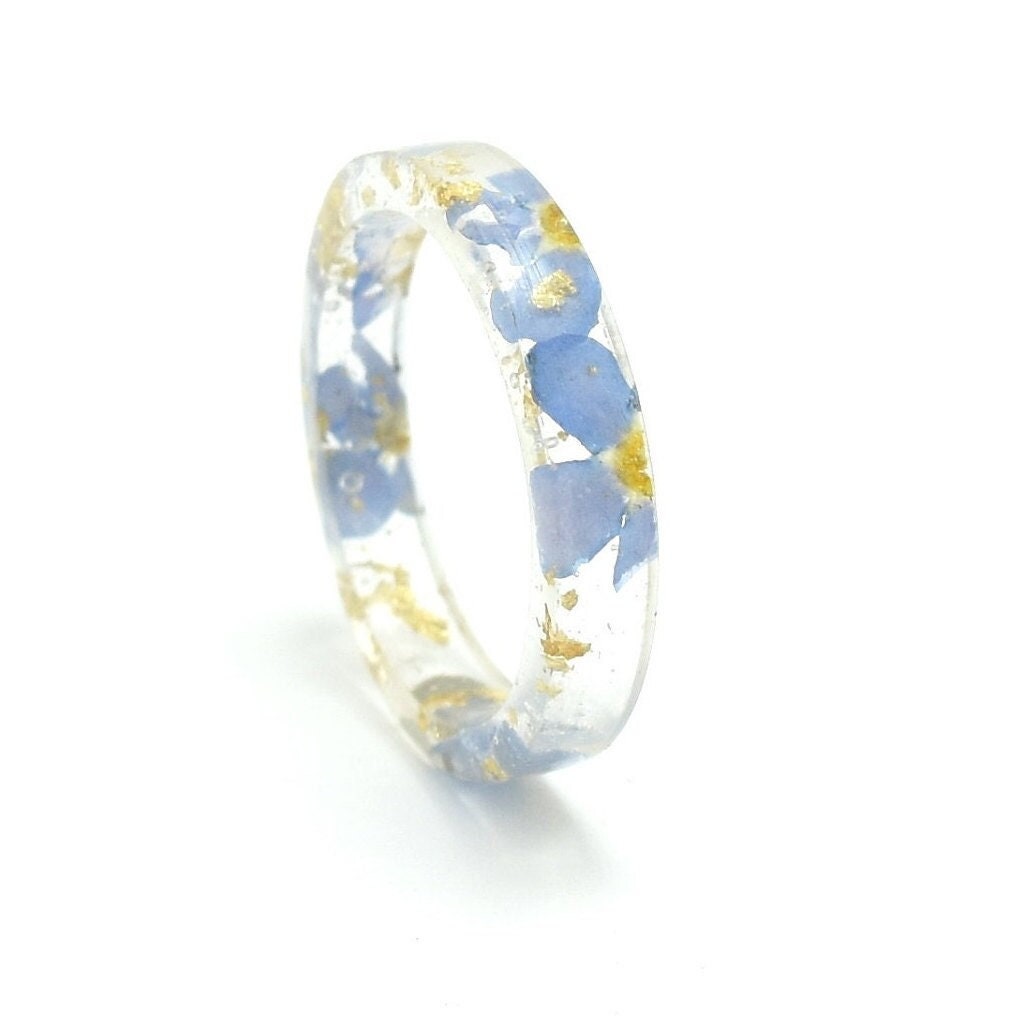 Forget-me-not Resin Ring Silver Band or Gold Flakes Blue - Etsy UK