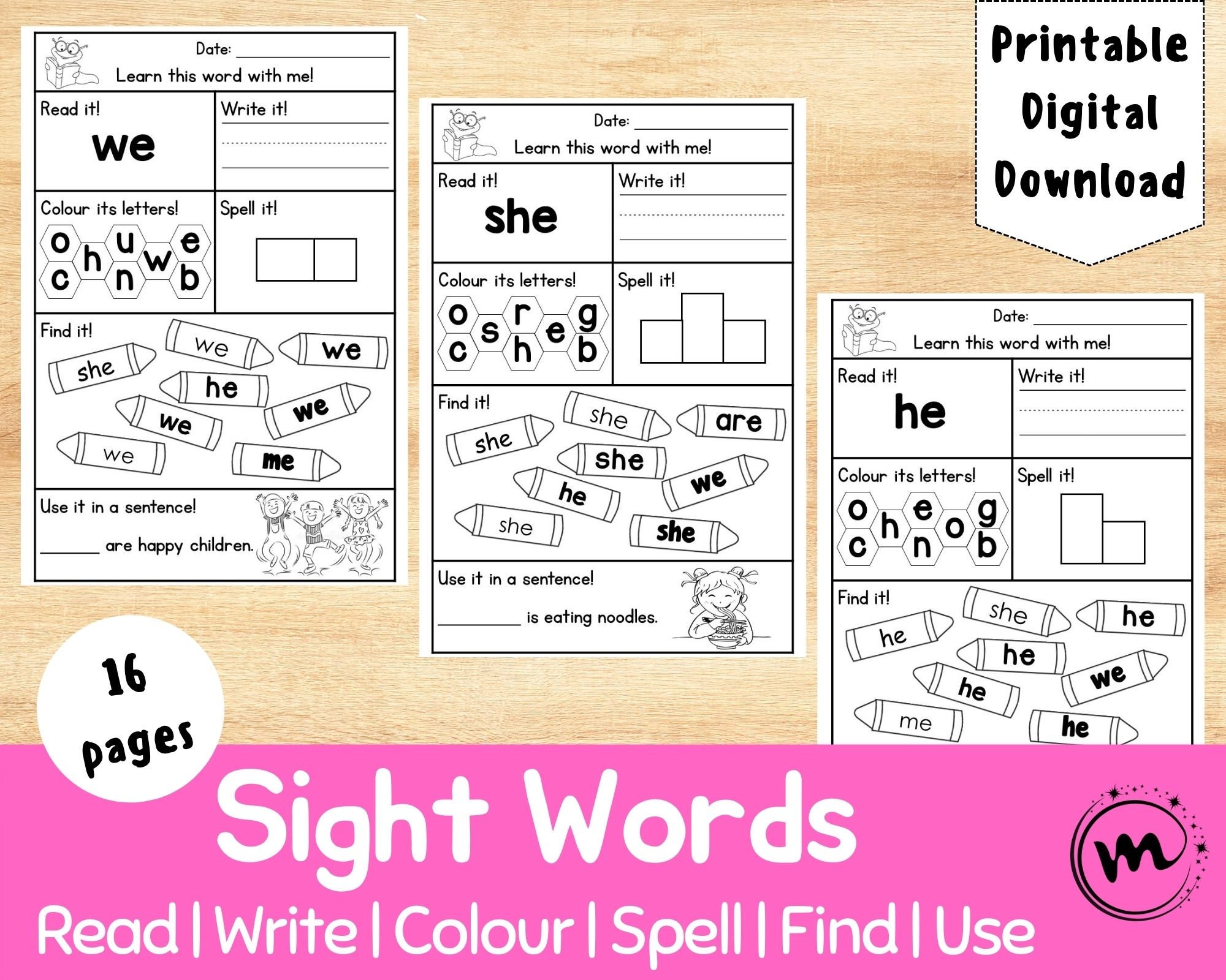 Sight Words High Frequency Words Read Write Colour Spell Find Use ...