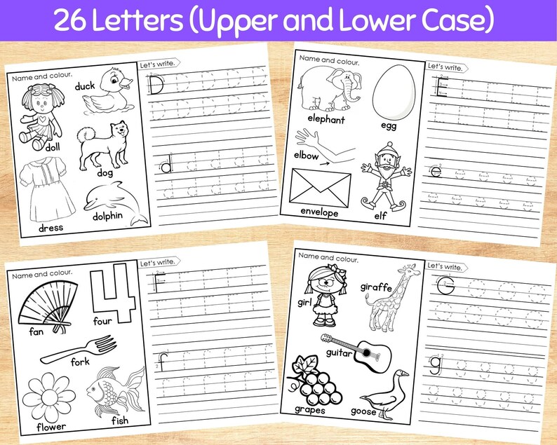 Printable Alphabet Book: Letters A to Z Tracing and Colouring for ...