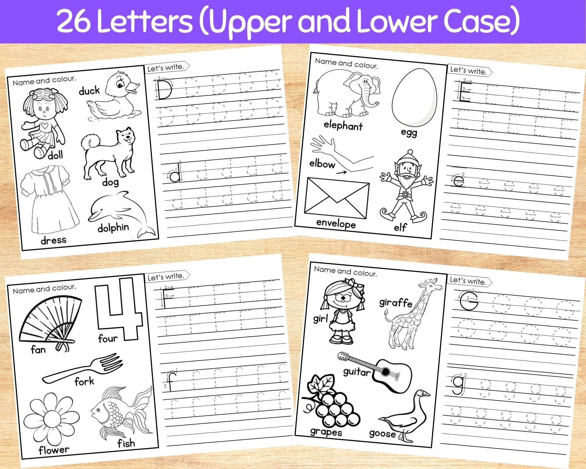 Printable Alphabet Book: Letters A to Z Tracing and Colouring for ...