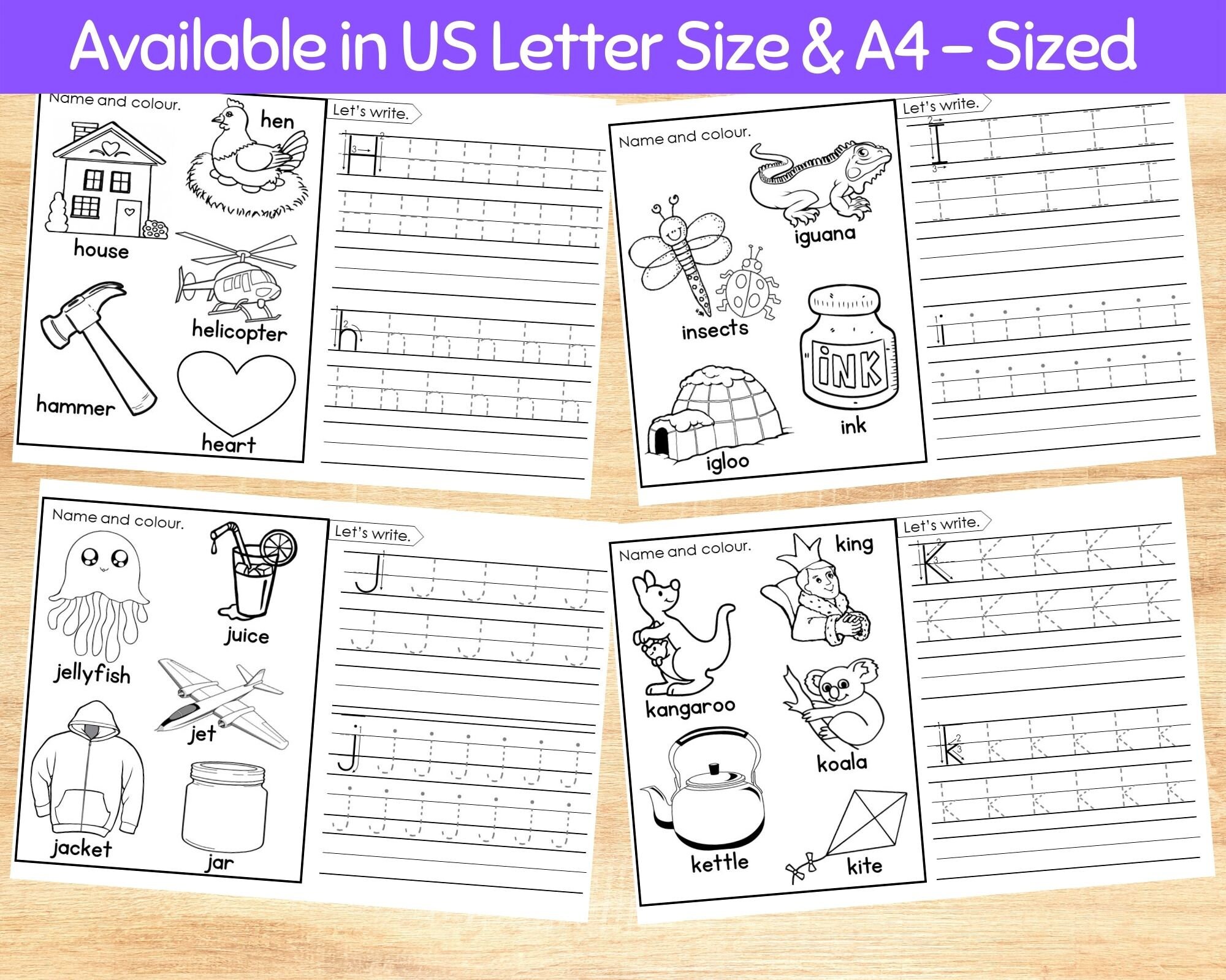 Printable Alphabet Book: Letters A to Z Tracing and Colouring for ...