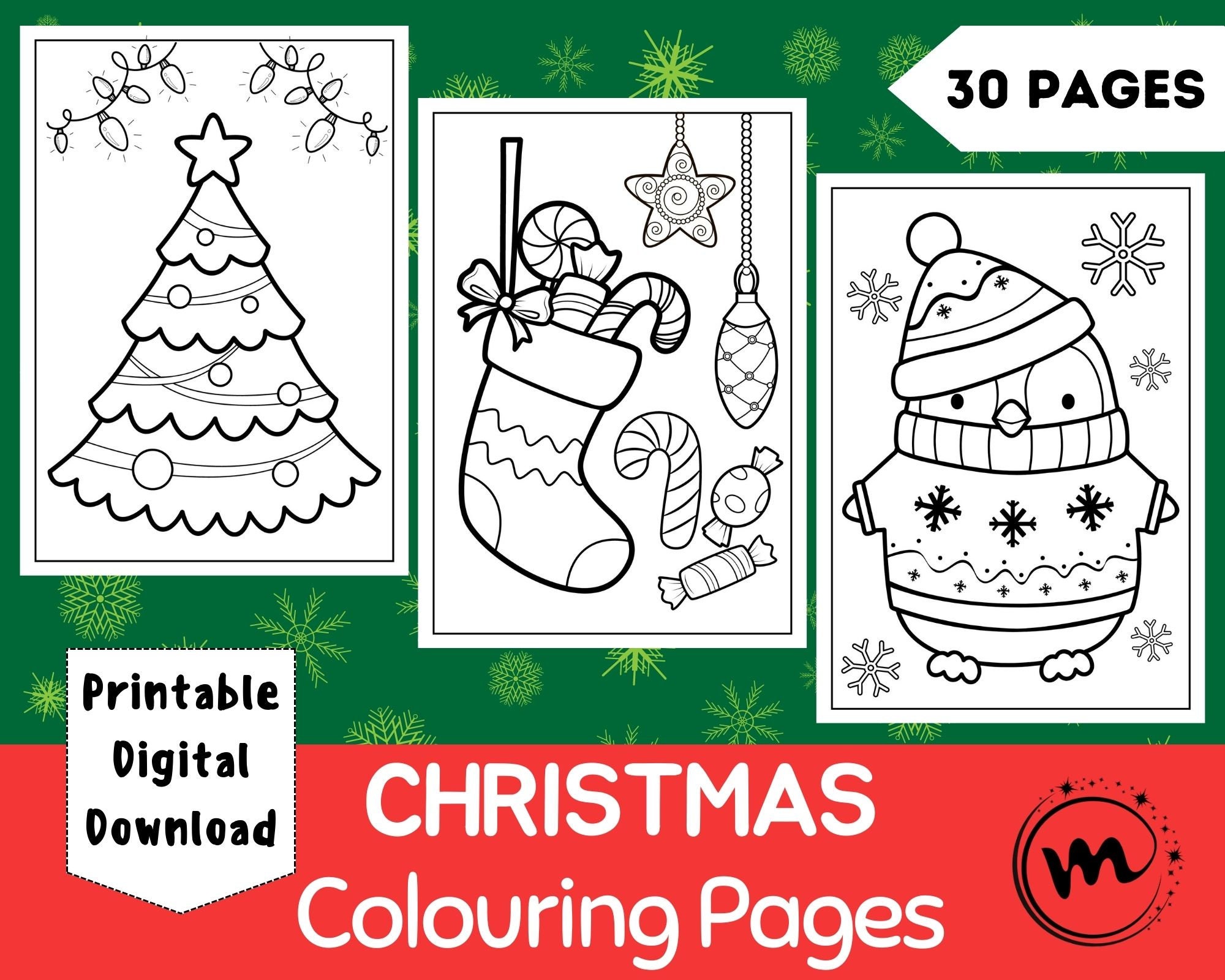 Christmas Colouring Pages for Kids Preschool Pre-k Kindergarten - Etsy