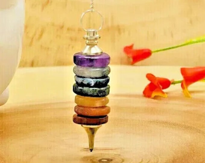 7 Chakra Disk Pendulum With Silver Plated Chain Polish Stone - Etsy