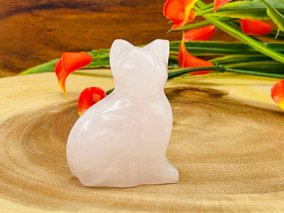 Pink Mangano Fluorescent Calcite Cat Figurine, Pink Calcite Crystal Cat ...