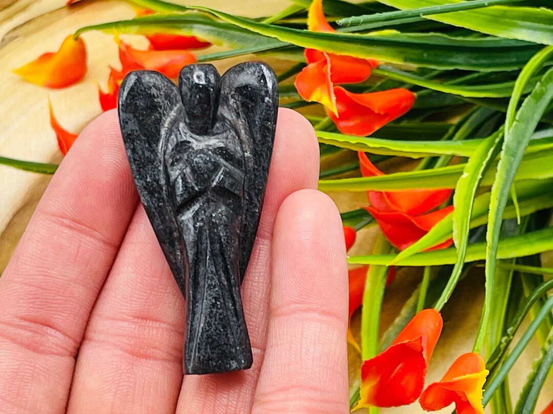 Hematite Crystal Angel Figurine, Standing Statuette, Metaphysical ...