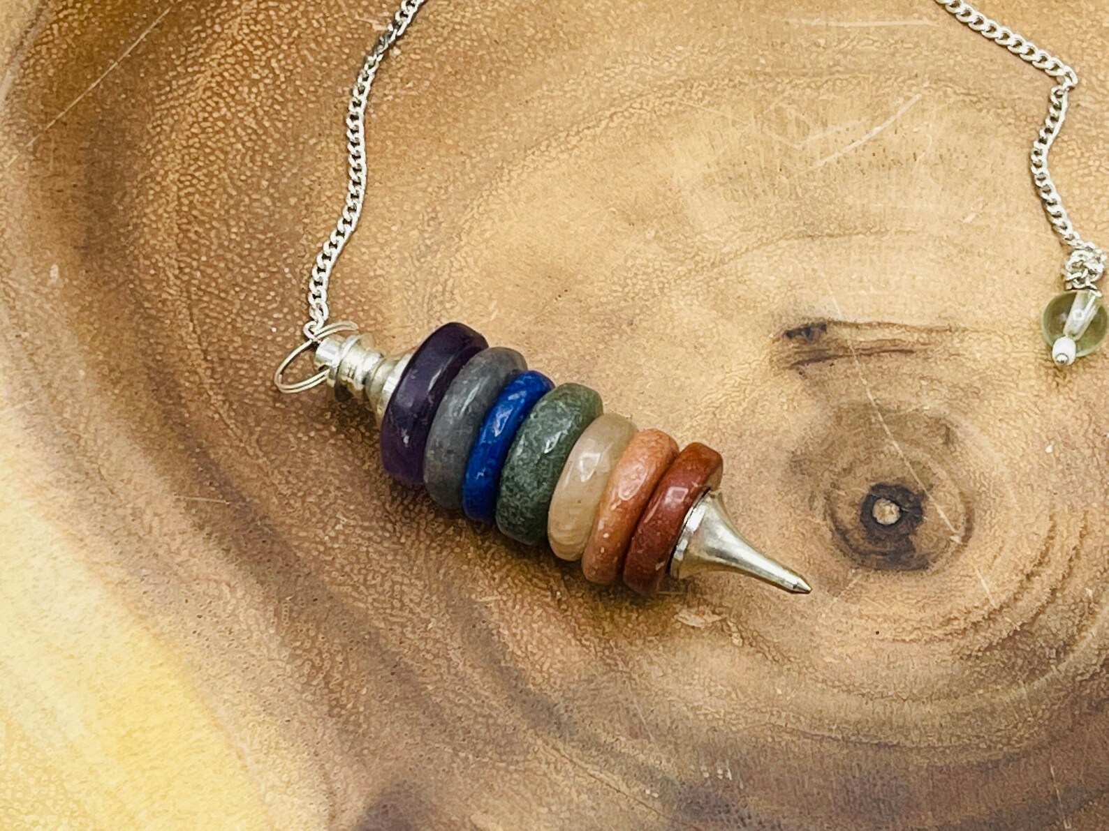 7 Chakra Disk Pendulum With Silver Plated Chain Polish Stone - Etsy