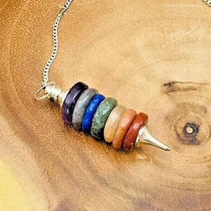 7 Chakra Disk Pendulum With Silver Plated Faceted Chain, Healing ...