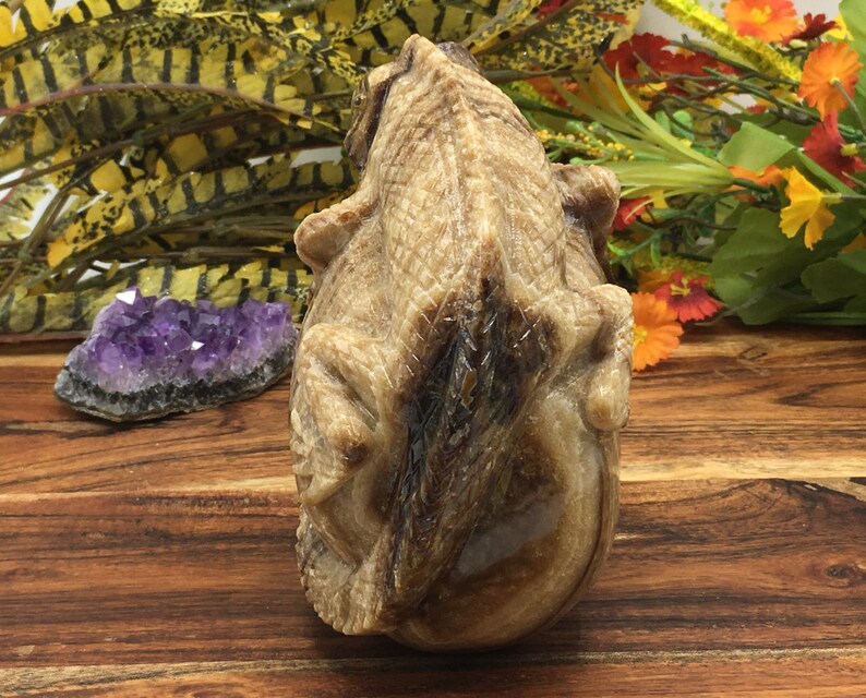 Root Beer Calcite Skull & Chameleon on Top Sculpture - Etsy