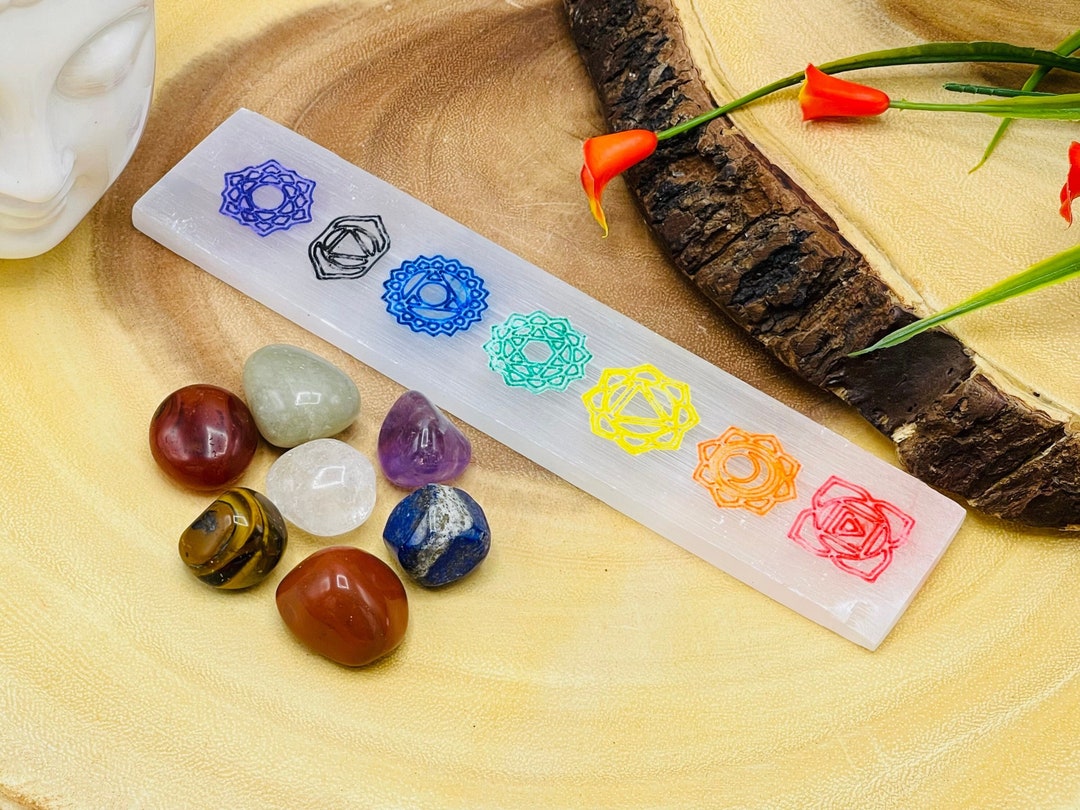 8 Polished Selenite Crystal Charging Station Etched With - Etsy