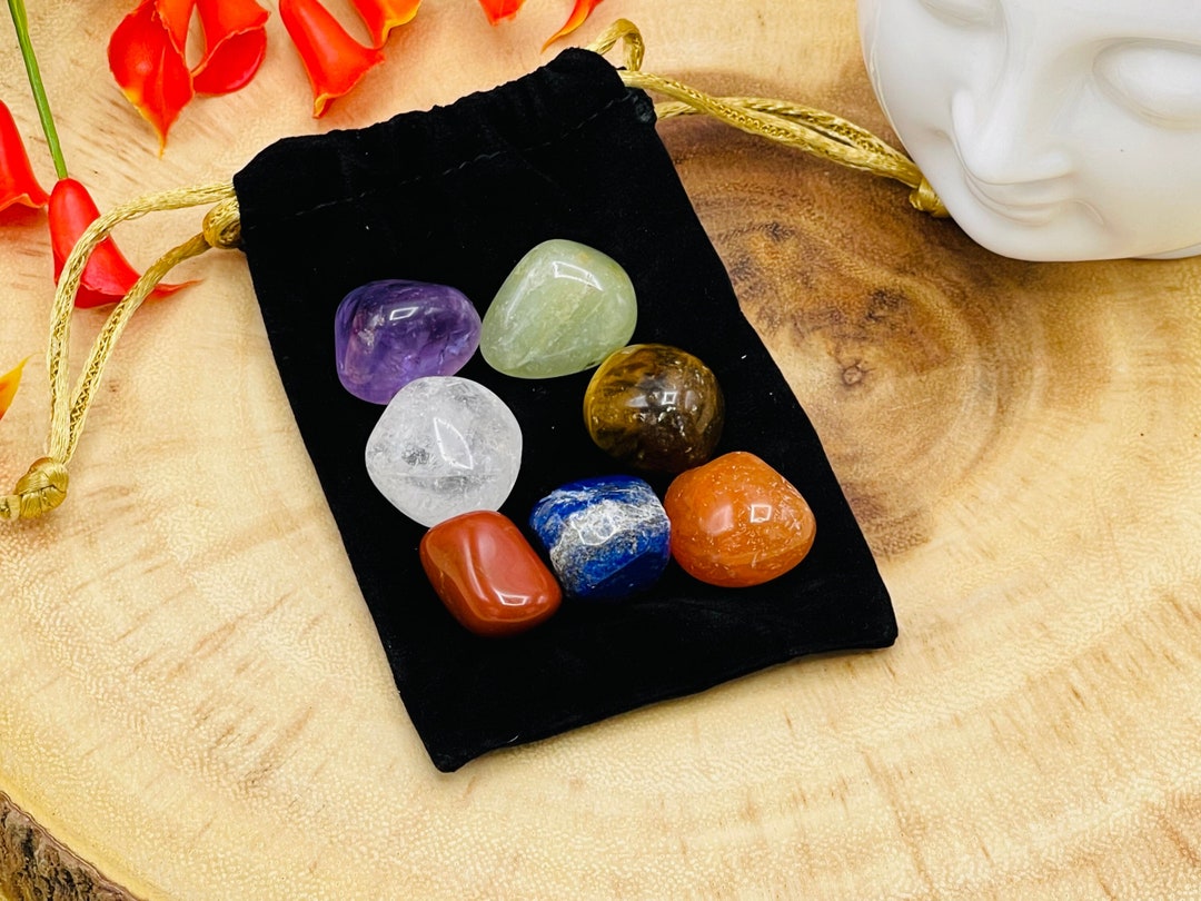 7 Chakra Tumbled Gemstone Crystal Kit Set With Velvet Pouch, Chakra ...
