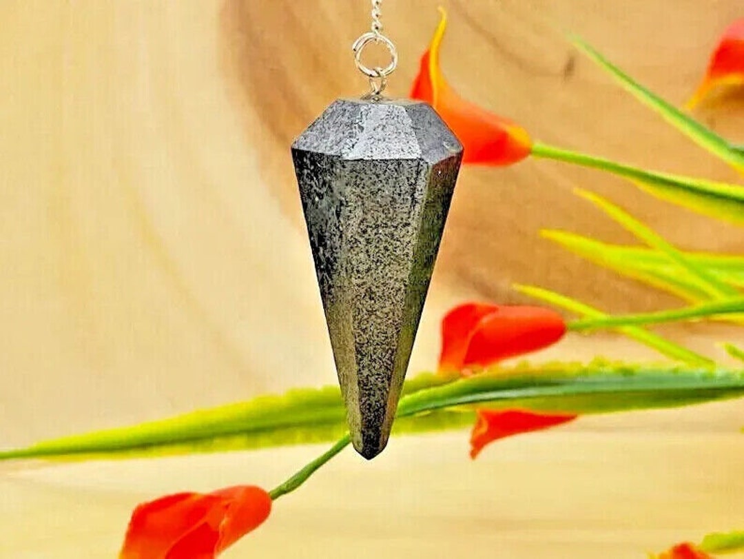 Hematite Crystal Pendulum With Silver Plated Faceted Chain, Healing Dowsing Energy Balancing ...