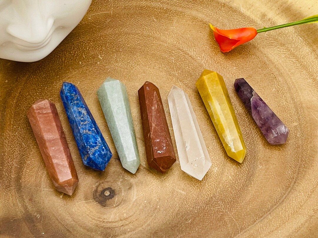 Set of 7 Chakra Crystal Points, Terminated Healing Crystal Pointer, 2 ...