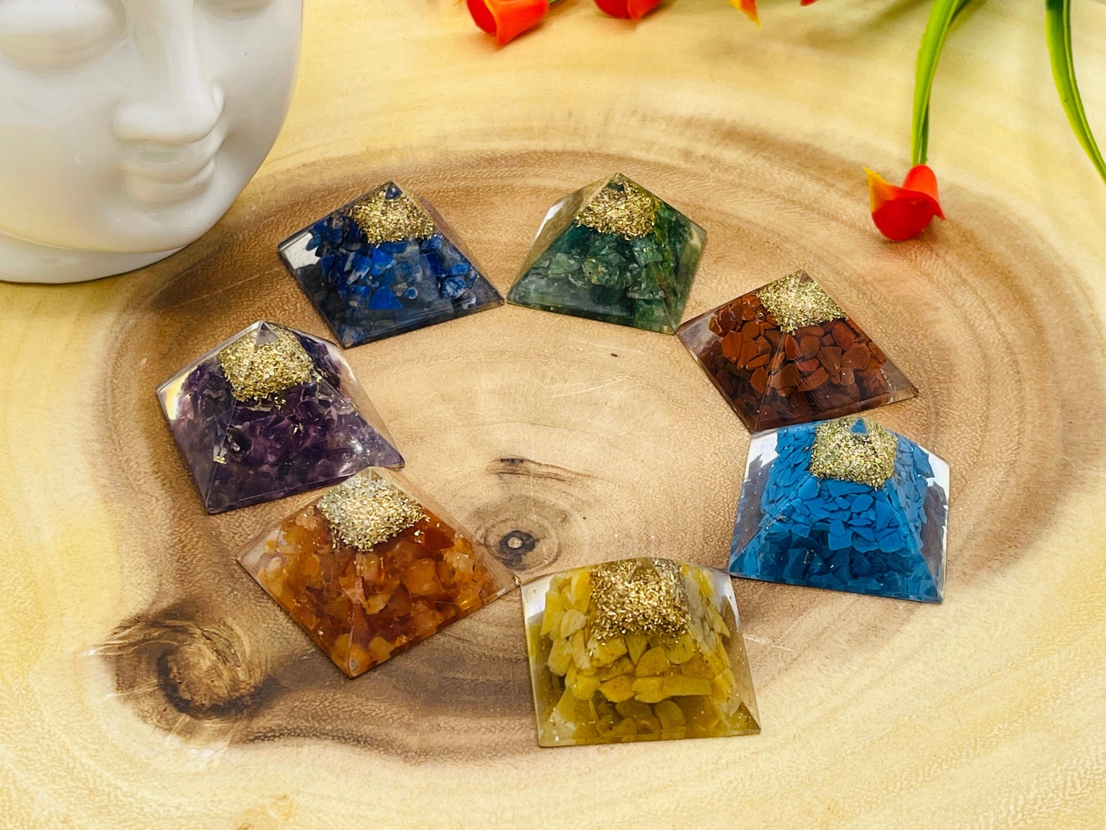 7 Chakra Orgone Pyramid Stone Set Chakra Healing Pyramid - Etsy