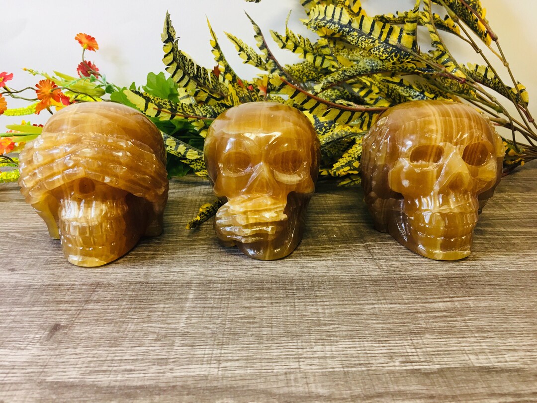 Honey Calcite 3 Wise Monkey Skull Set, See No Evil, Hear No Evil, Speak ...