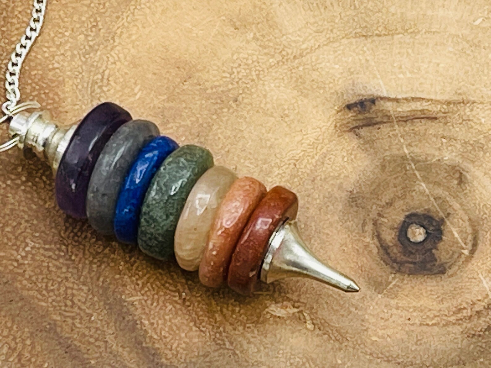 7 Chakra Disk Pendulum With Silver Plated Chain Polish Stone - Etsy
