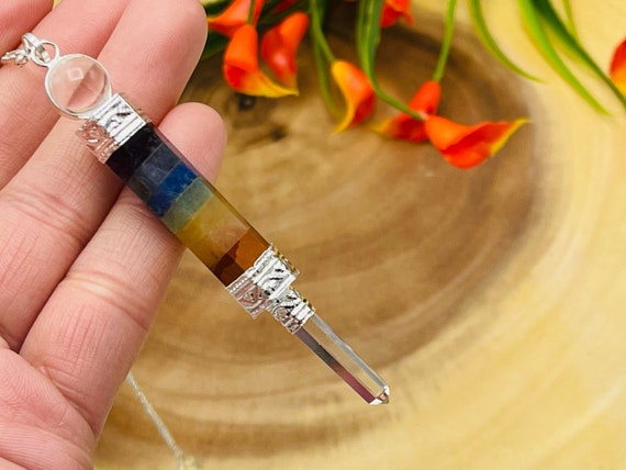 7 Chakra Bonded Pencil Pendulum With Silver Plated Chain | Etsy