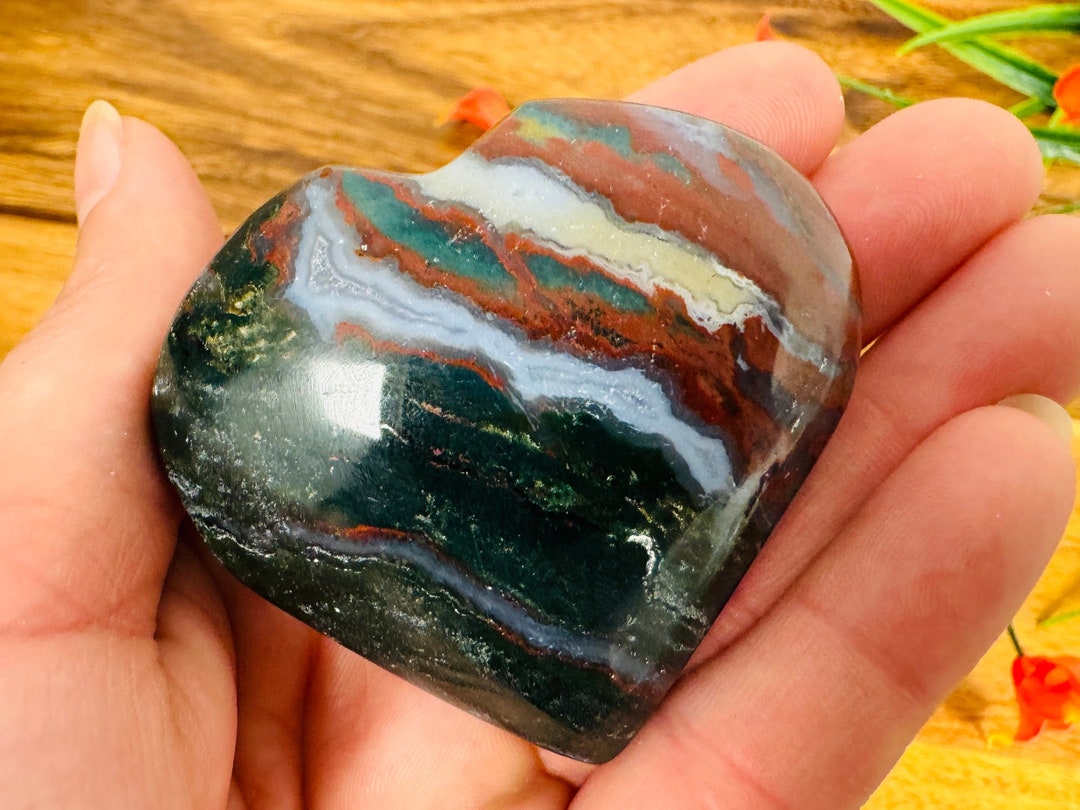 Heliotrope Bloodstone Jasper Heart Palm Stone, Healing Crystal Heart ...