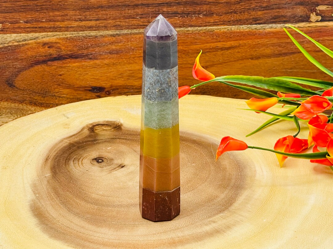7 Chakra Bonded Obelisk Pointer Tower 6 Inch - Etsy