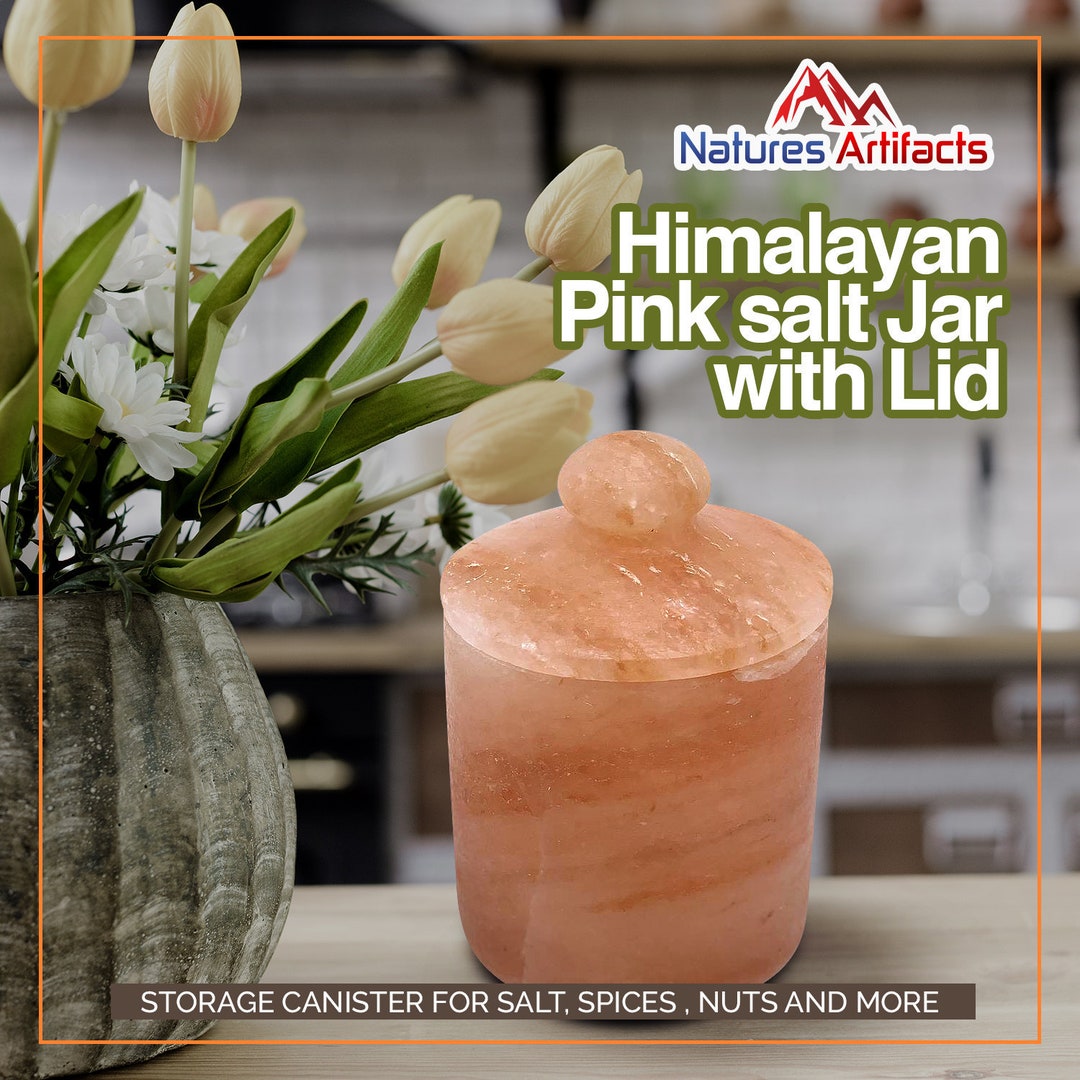 Himalayan Pink Salt Jar With Lid, Storage Canister for Spices and Nuts ...