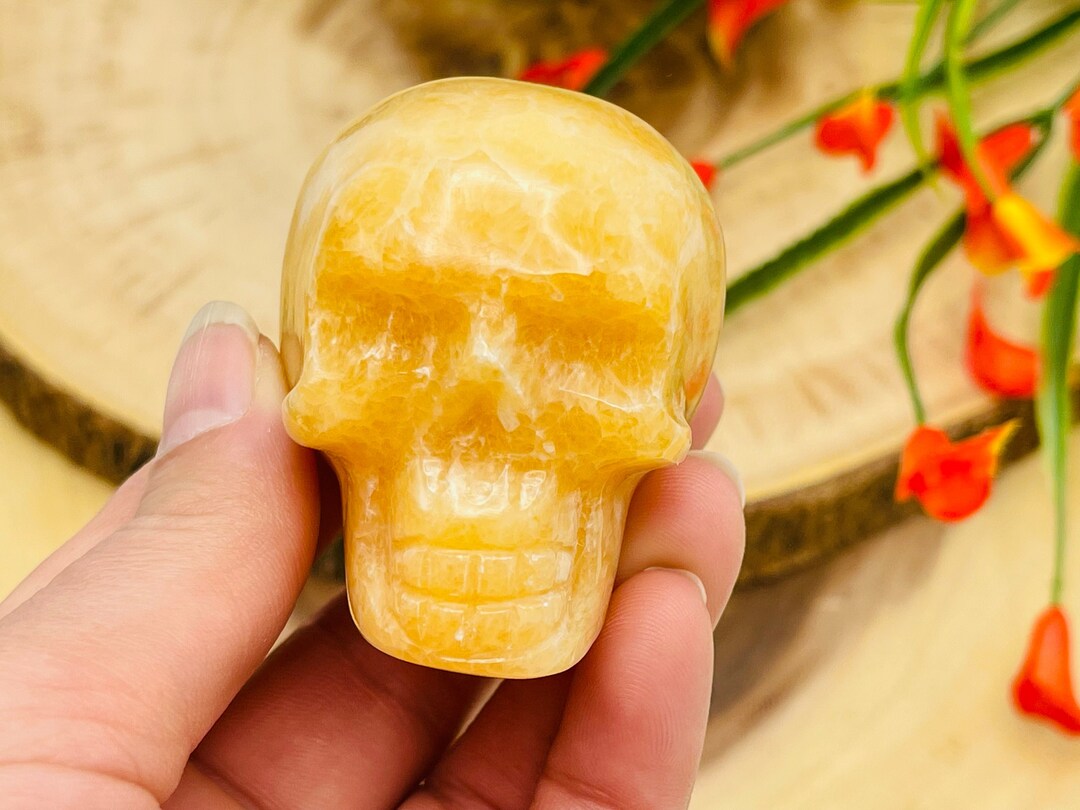 Orange Calcite Crystal Skull With Realistic Details, Healing Crystal ...