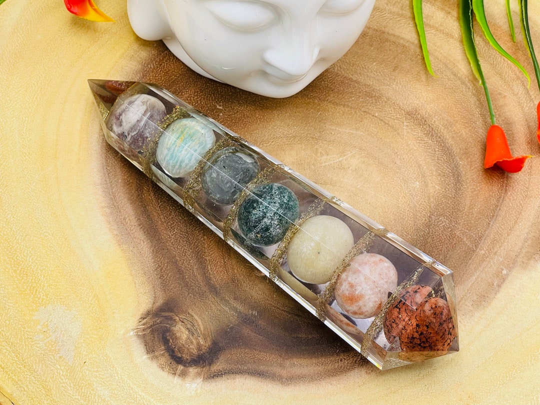 Chakra Crystal Wand, 7 Chakra Tumbled Stone Orgone Wand, Massage and ...