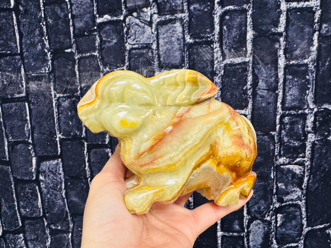 Green Onyx Bunny Figurine, Crystal Animal Standing Rabbit Statuette ...