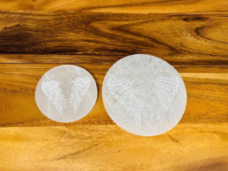 Selenite Charging Plate Engraved With Wings of Angel Design, Cleansing ...