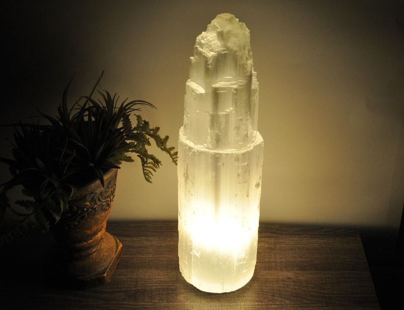 Selenite Crystal Skyscraper Tower Lamp, Electric Cord & Bulb, 40cm - 16 ...