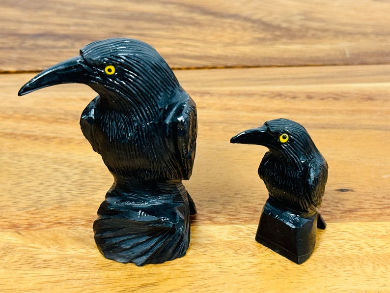 Black Onyx Crystal Raven Figurine, Standing Statuette, Healing Crystal ...