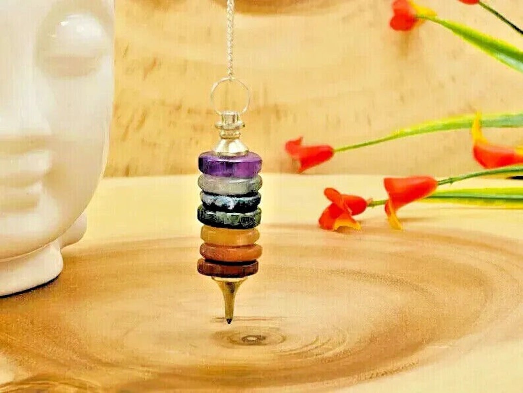 7 Chakra Disk Pendulum With Silver Plated Faceted Chain, Healing ...
