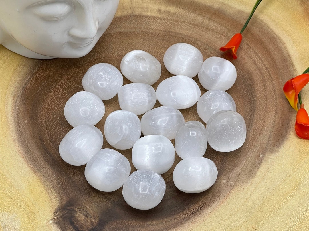White Selenite Crystal Tumbled Stones, Polished Gemstones, Cleansing - Etsy