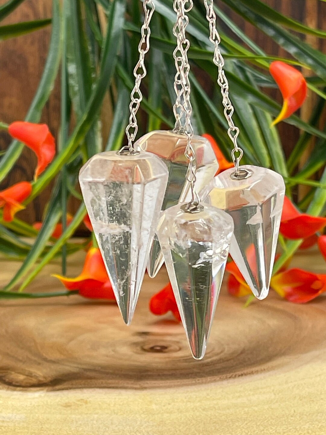 Clear Quartz Crystal Pendulum With Silver Plated Faceted Chain, Healing ...