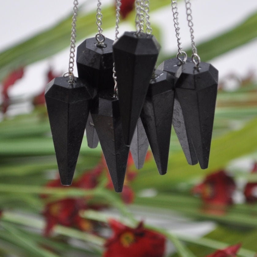 Black Tourmaline Crystal Pendulum With Silver Plated Chain - Etsy