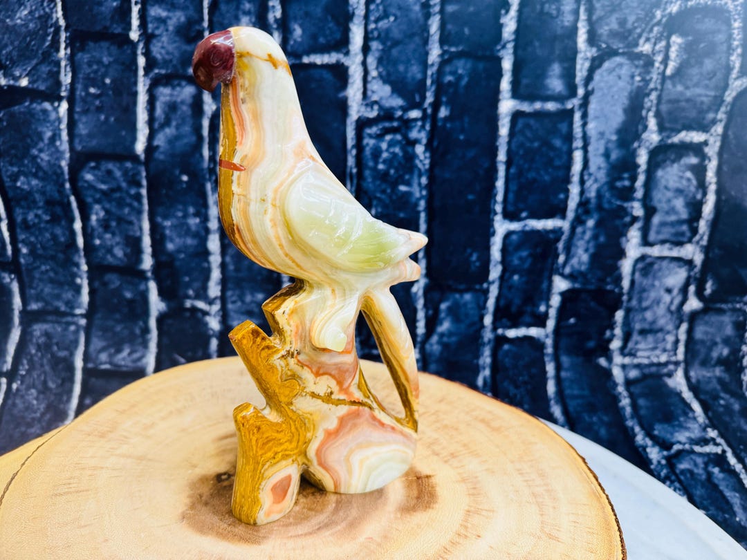 Onyx Crystal Parrot Bird Figurine, Spirit Animal Standing Statuette ...