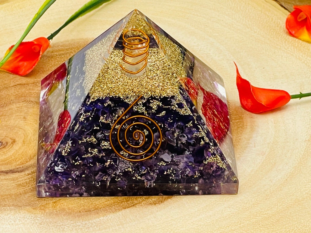 Fluorite Orgone Pyramid With Reiki Sign and Clear Quartz Point, 3 ...