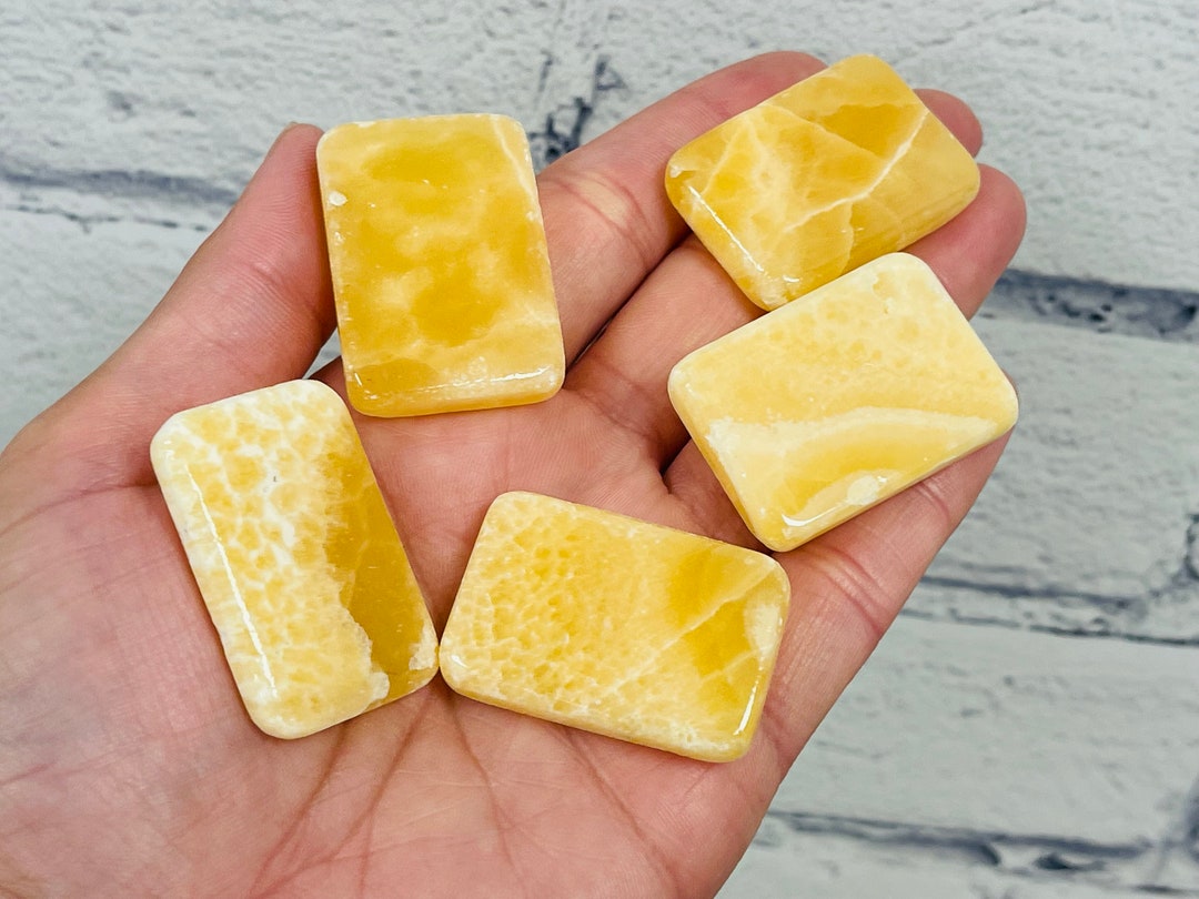 Orange Calcite Smooth Palm Stone, Yellow Calcite Rectangular Pocket ...