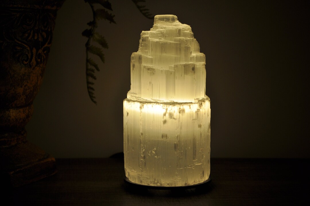 Selenite Crystal Skyscraper Tower Lamp With Dimmer Switch and Two Bulbs ...