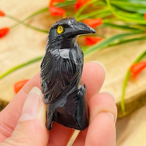 Black Onyx Raven Figurine Crystal Animal Bird Carving Standing Crow ...