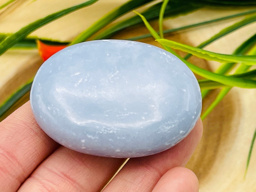 Blue Angelite Massage Palm Stone, Pocket Gemstone for Meditation ...