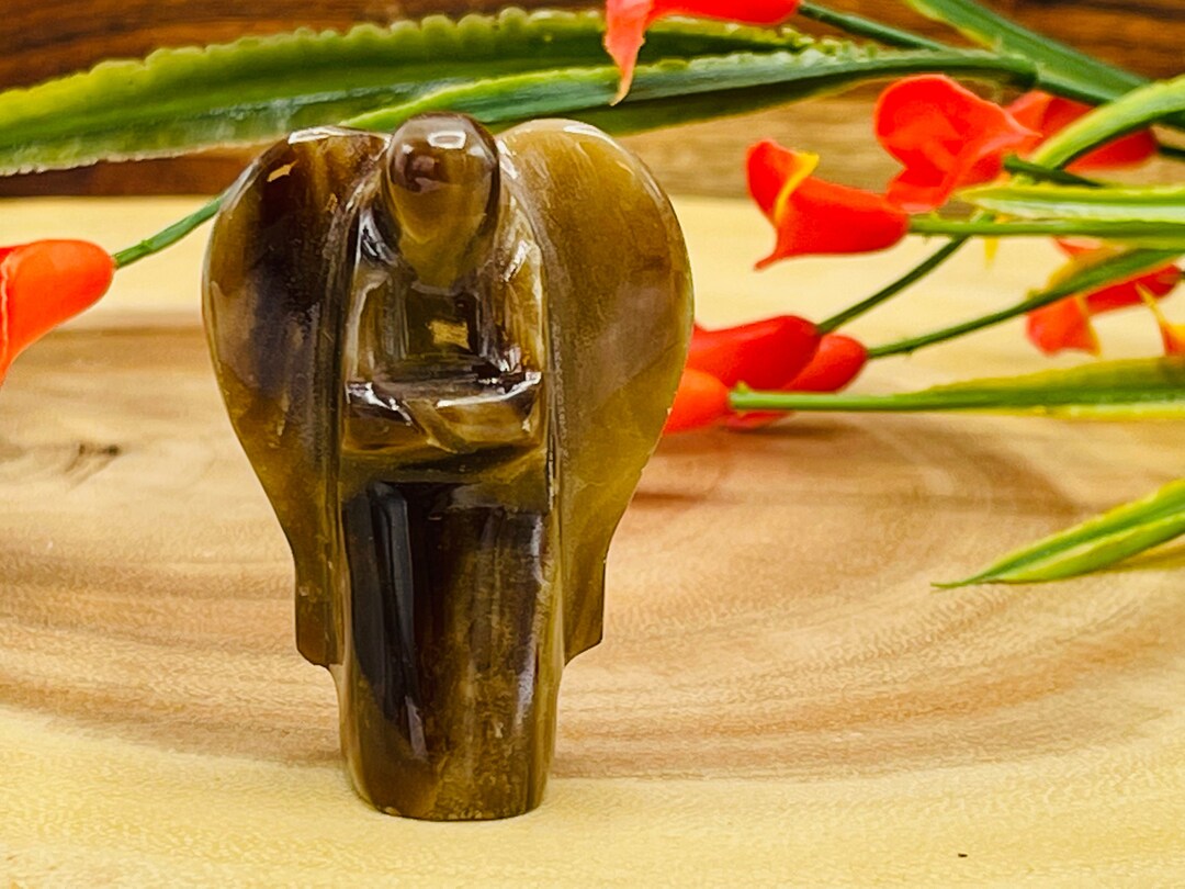 Coffee Calcite Crystal Angel Figurine, Standing Statuette, Metaphysical ...